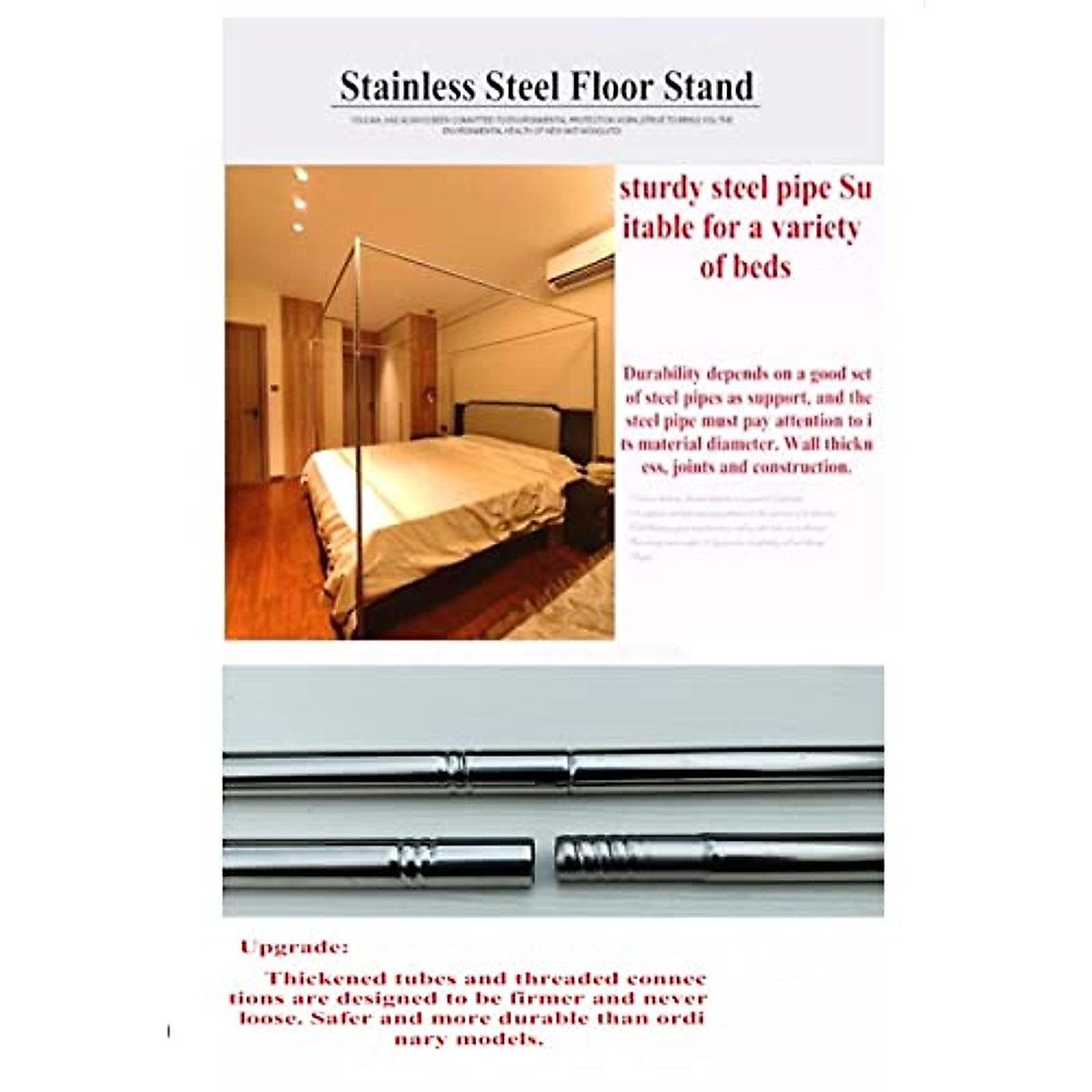 Xierdio Stainless Steel Canopy Frame, Bedroom Decoration Support is Used for Metal Wooden Bed Platform Size Double Bed Full Double Bed (Queen)