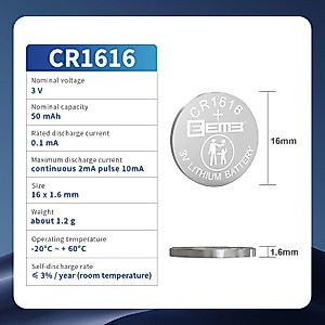 EEMB 20 Pack CR1616 Battery 3V Lithium Battery Button Coin Cell Batteries 1616 Battery DL1616 ECR1616 for Remote Control, Watch, Calculator, Electronic Note-Book, Thermometer, Mobile Game