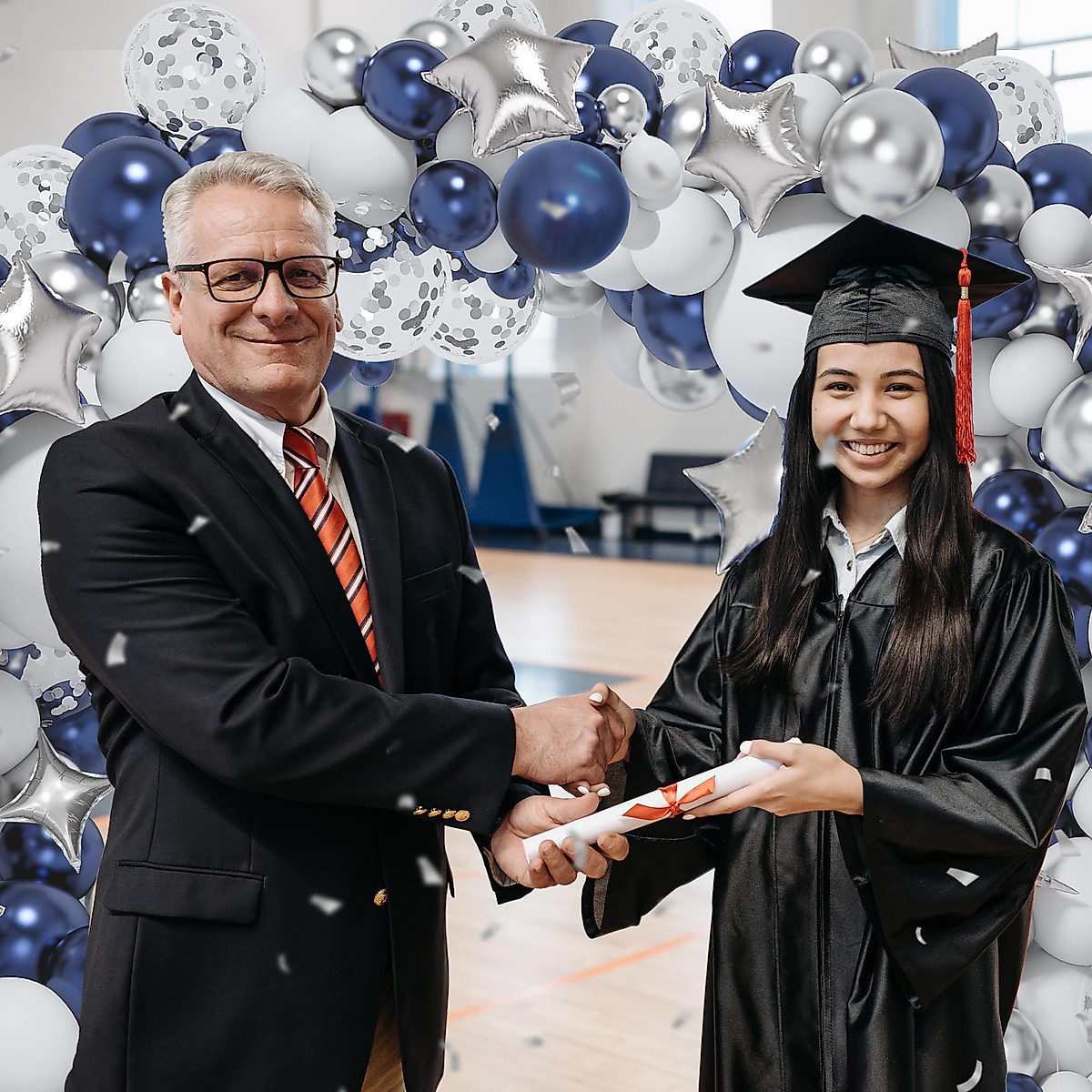 iLaFm 151pcs Navy Blue Silver Balloons Garland Arch Kit for Graduation Class of 2024 Prom Eve Birthday Wedding Retirement Party New Years Decorations