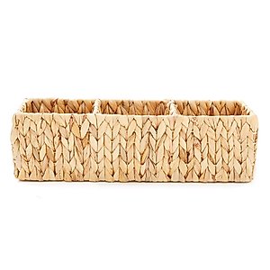 Americanflat Natural Rectangular Woven Water Hyacinth Storage Basket - Hand-Woven - Toilet Topper Baskets - Home Organizer Basket - Water Hyacinth Material - Use on Bathroom Vanity, Countertop