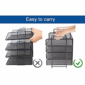 LUCYCAZ Desk Organizer with File Holder - File Organizer for Desk, 4 Tier Desktop Organizer Stackable Paper Letter Tray with Magazine Holder, Mesh Desk Paper Storage for Office, School, Home, Black