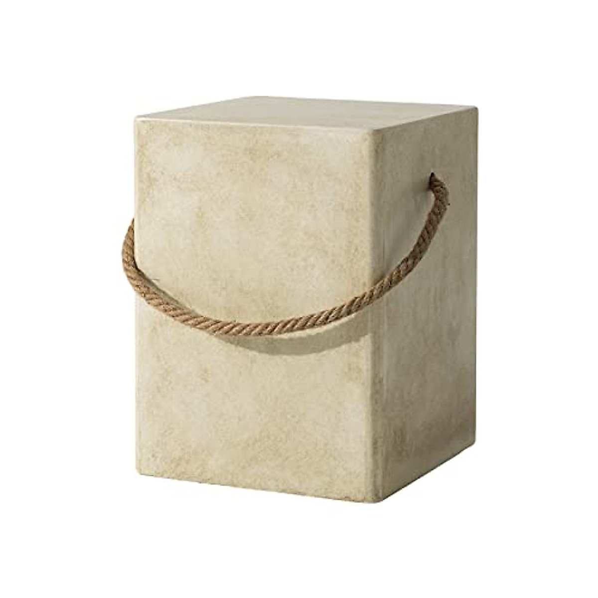 COSIEST Concrete Side Table, Rectangular Outdoor Side Table w Hemp Rope Handles,15''Patio Side Tables End Table, Outdoor Accent Side Table for Garden and Patio, Beige