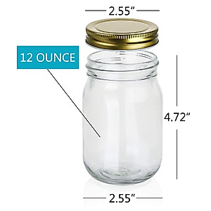 Encheng 12 oz Glass Jars With Lids,Ball Wide Mouth Mason Jars For Storage,Canning Jars For Caviar,Herb,Jelly,Jams,Honey,Dishware Safe,Set Of 20