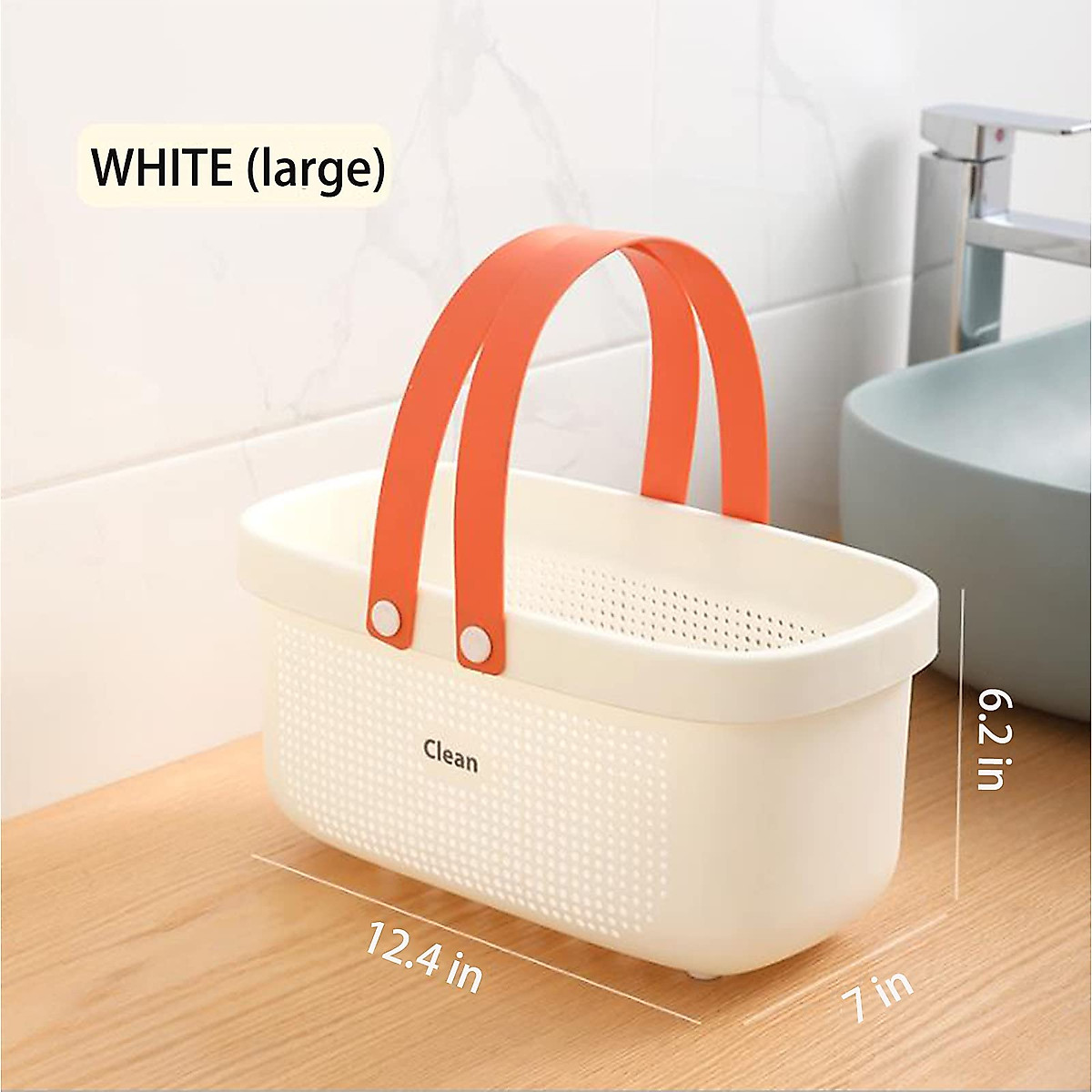 JiatuA Plastic Storage Basket with Handle Portable Shower Caddy Tote Organizer Basket Bin for Bathroom Kitchen Dorm Room Bedroom, White