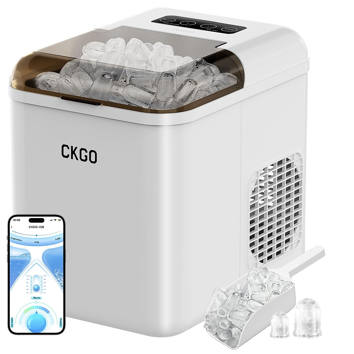 Smart Ice Maker Countertop, Compact Wi-Fi Ice Machine with App Control, 33 lbs per Day 9 Cubes in 6 Mins 2 Sizes Bullet Ice Makers Self-Cleaning Ideal for Home Kitchen Camping RV