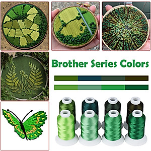 Simthread Green Embroidery Thread 8 Brother Colors 550Yards, 40wt 100% Polyester for Brother, Babylock, Janome, Singer, Pfaff, Husqvarna, Bernina Machine