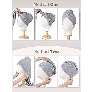 Hicober Microfiber Hair Towel, 3 Packs Hair Turbans for Wet Hair, Drying Hair Wrap Towels for Curly Hair Women Anti Frizz(Purple,Blue,Grey)