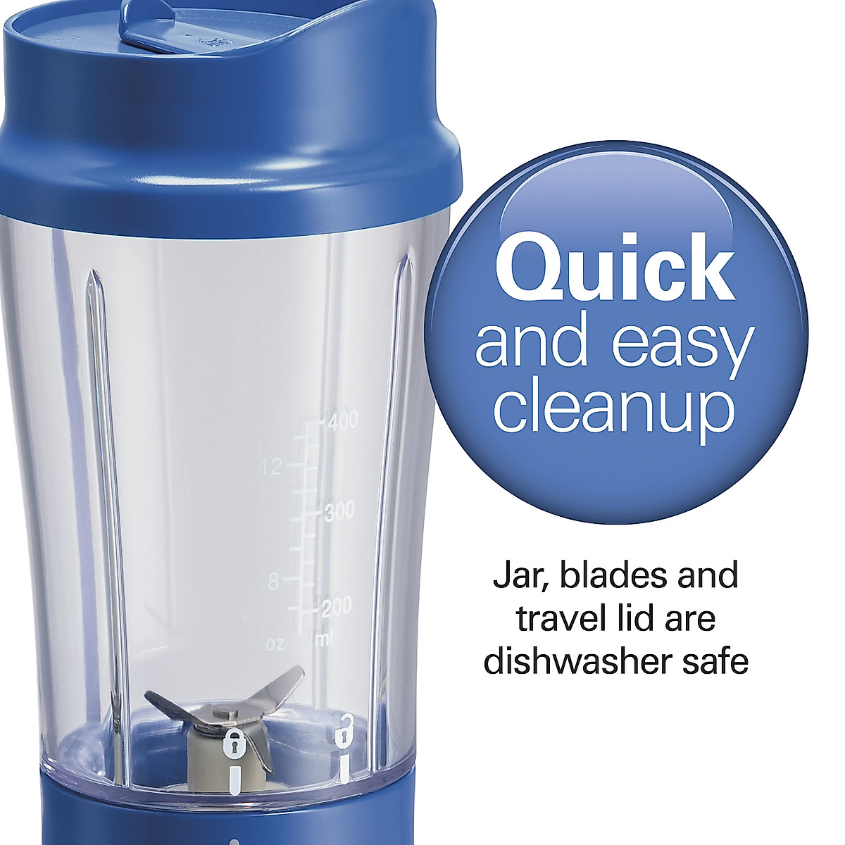 Hamilton Beach Personal Smoothie Blender With 14 Oz Travel Cup And Lid, Blue 51132 & Fresh Grind Electric Coffee Grinder for Beans, Spices and More, Stainless Steel Blades, Black