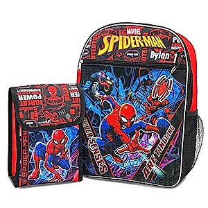 DIBSIES Personalized Spider Superhero Backpack, Lunch Bag, Carabiner Clip, and Character Keychain