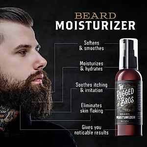 The Rugged Bros Moisturizing Beard Conditioner : Leave-In Cream, Softener and Moisturizer for Beards and Mustaches - USA Made in Veteran Owned Facility with Aloe Vera, Essential Omegas and Vit E 4 oz