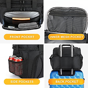 Double Leaves 30L Extra Large Cooler Bag Insulated Flight Attendant Lunch Bag Crew Cooler Bag for Men Soft Sided Lunch Box Leakproof for Travel Camping Beach Picnic, Black