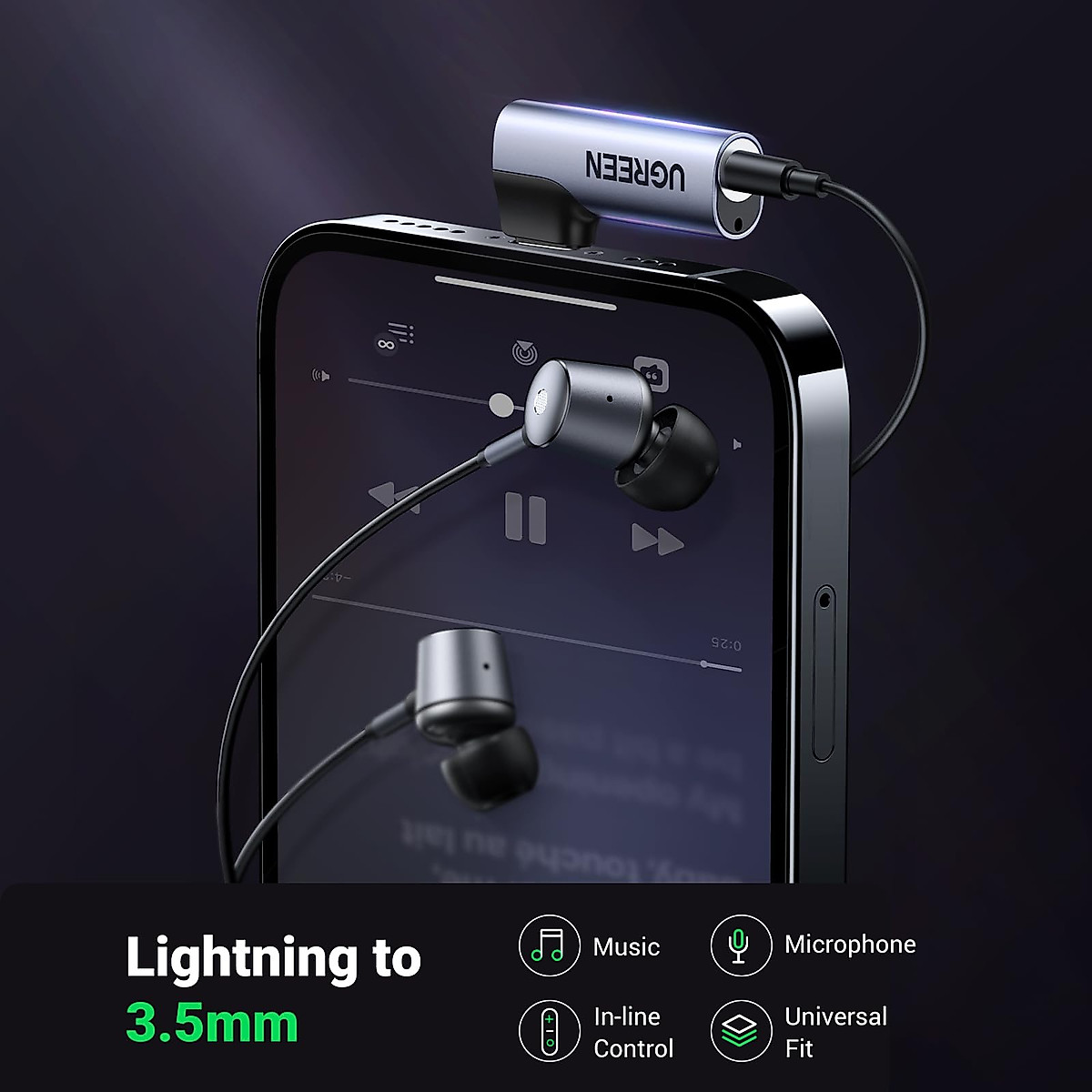 UGREEN Headphone Adapter for iPhone Lightning to 3.5mm Jack MFi TRRS Aux Earphone Stereo Audio Mic Converter Mini Dongle Compatible with iPhone 14 13 Pro Max 12 11 XR XS SE 2022, iPad, Headset, Car