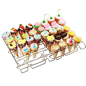 Cupcake Cone Baking Rack, Ice Cream Cone Stand Holder, Waffle Cone Holder,Stainless Steel,20 Capacity Foldable (1)