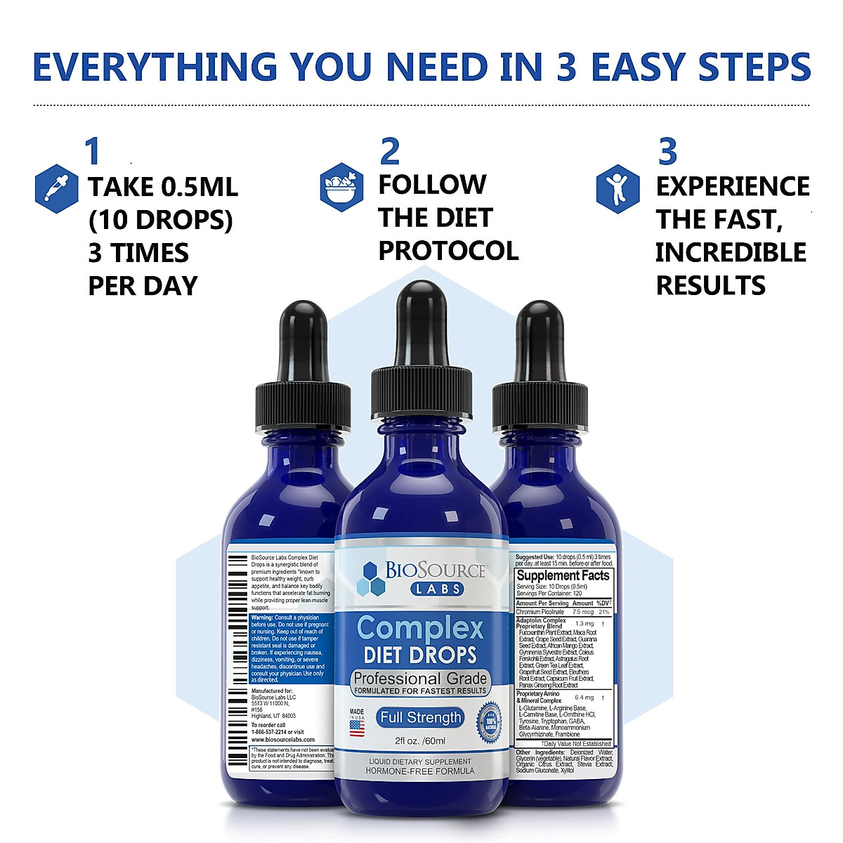 BioSource Labs Complex Diet Drops – Best Natural Weight Management Drops for Men and Women (1 Bottle, 2 fl oz) - 30 Day Supply