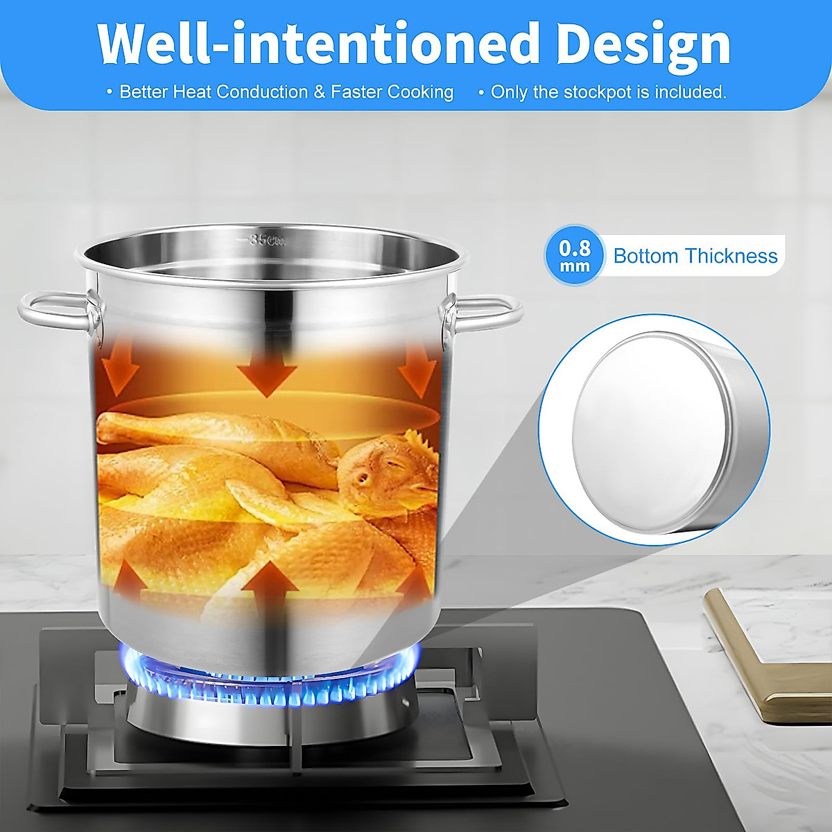 Stainless Steel Cookware Stockpot, Commercial Grade LARGE STOCK POT 37 Quart With Lid - Nickel Free Stainless Steel Cookware Stockpot