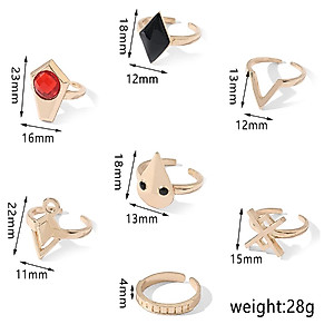 Genshin Hutao Cosplay Rings - 7pcs set Adjustable Metal Finger Ring For Men Women - Props Jewelry Halloween Costume Accessories (gold)