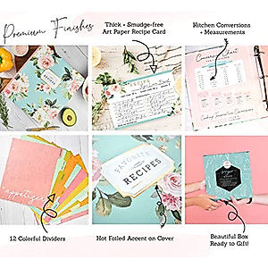 Recipe Binder 3 Ring Organizer Blank Recipe Book 8.5" x 9.5" with 50 Blank Recipes Cards (4x6); Dividers and Page Protectors; Recipe Book to Write in Your own Recipes