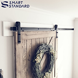 SMARTSTANDARD 8 FT Barn Door Hardware Kit -Sliding Barn Door Track - Smooth and Quiet - Easy to Install - includes Step-by-Step Installation Instructions - Fits 48" Wide Door Panel (J Shape Hanger)