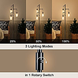 Airposta 3 Lights Industrial Floor Lamp with On/Off Dimmable Switch, 3-Head Rustic Tree Standing Lamp, 40W Retro Torchiere Floor Light for Living Room, Reading, Office, Bedroom, 2-Years Warranty