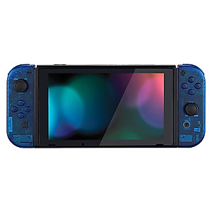 eXtremeRate DIY Replacement Shell Buttons for Nintendo Switch, Back Plate for Switch Console, Housing with Full Set Buttons for Joycon Handheld Controller - Clear Blue [No Electronics Parts]