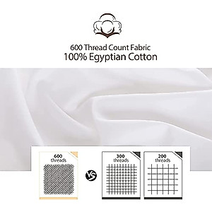 Standard Size Pillow Protectors Set of 2, 100% Egyptian Cotton Bed Pillow Cases with Zipper, 600 Thread Count Cooling Pillow Cases Quiet and Breathable Easy Care(2 Pack, White)