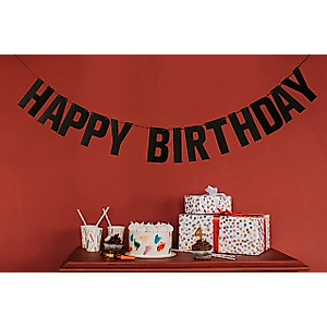 Black Happy Birthday Banner, Prestrung Glitter Happy Birthday Sign for Men Birthday Party Decorations