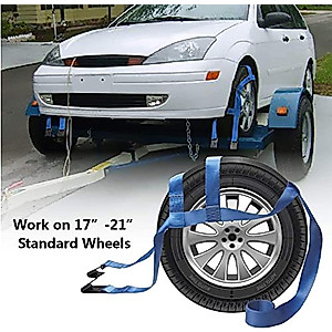 BANG4BUCK 2 Pieces 17" to 21" Rim Car Rachet Tow Dolly Basket Straps Adjustable Racing Rally Dolly Wheel Net with Hooks