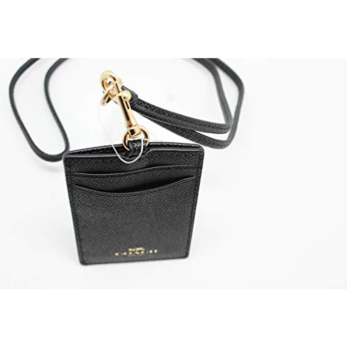 Coach ID Lanyard Badge Holder In Crossgrain Leather (Black/Gold)