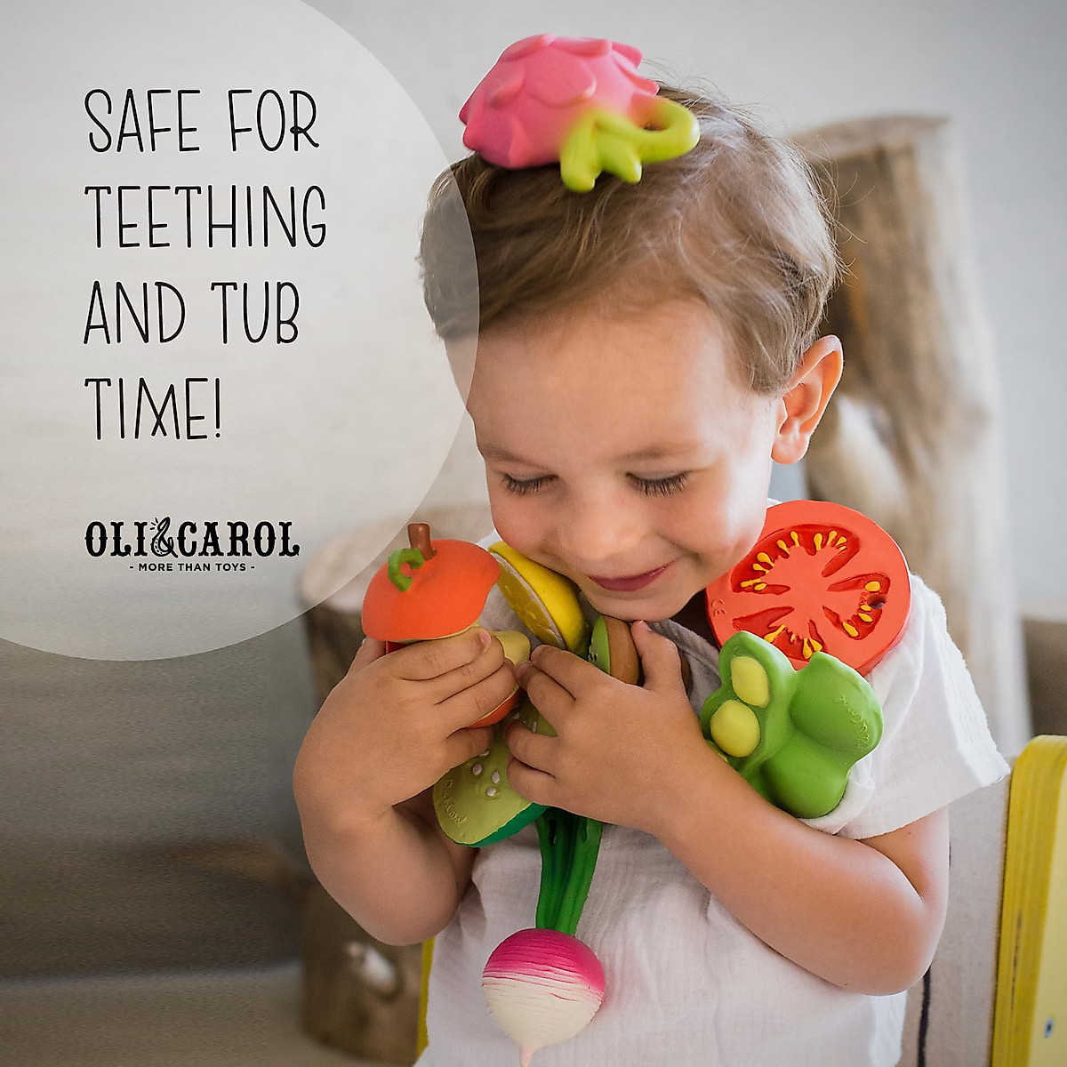 Oli & Carol Natural Rubber Teether - Vegetable Shaped Teething Toy for Babies 0-12 Months | Baby Teething Relief | Teethers for Infants 0-6 & 6-12 Months | Natural Hevea Rubber (Kendall The Kale)