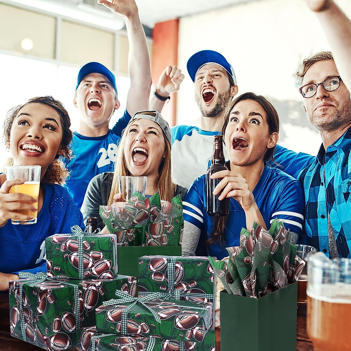 100 Sheets Football Pattern Tissue Paper, 20x14in Green Brown Football Art Tissue Paper for Sports Themed Party Gift Wrapping Thanksgiving Day Party Decor Gift Bag Fillers