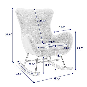 Dolonm Modern Nursery Rocking Chairs Upholstered Rocker Glider for Baby Nursery Teddy Fabric Armchair with High Back and Armrests Accent Chair Single Sofa Chair for Living Room Bedroom Balcony, Beige