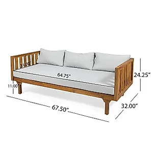 Christopher Knight Home Tina Outdoor 3 Seater Acacia Wood Daybed, Teak Finish, Light Grey