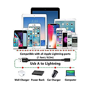 GKW Short iPhone Charger Cable 1ft Power Bank Cable,1 Foot Lightning Cable Compatible with iPhone 12 Pro Max/12 Mini/11 Pro Max/Xs Max/XR/X/8 Plus/SE 2020/7/6/5/se,Black