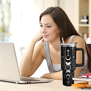 Gonqtoz 40 oz Sun And Moon Tumbler With handle and straw,Stainless Steel Cup Extra Large Vacuum Double Wall Insulated Tumblers Travel Mug,Hot and cold beverages Car Cup