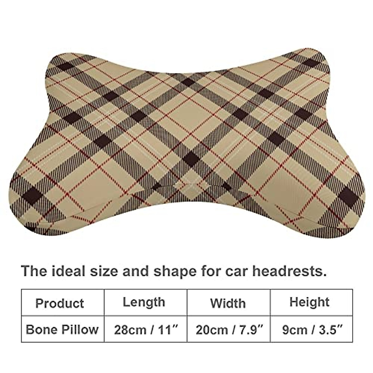 JZDACH Car Neck Pillow Memory Foam Head Rest Support Cushion Compatible with Black red Beige and White Plaid Tartan Flanne for Travel Car Seat, Boys Gaming Office Chair,Travel Portable Pillow
