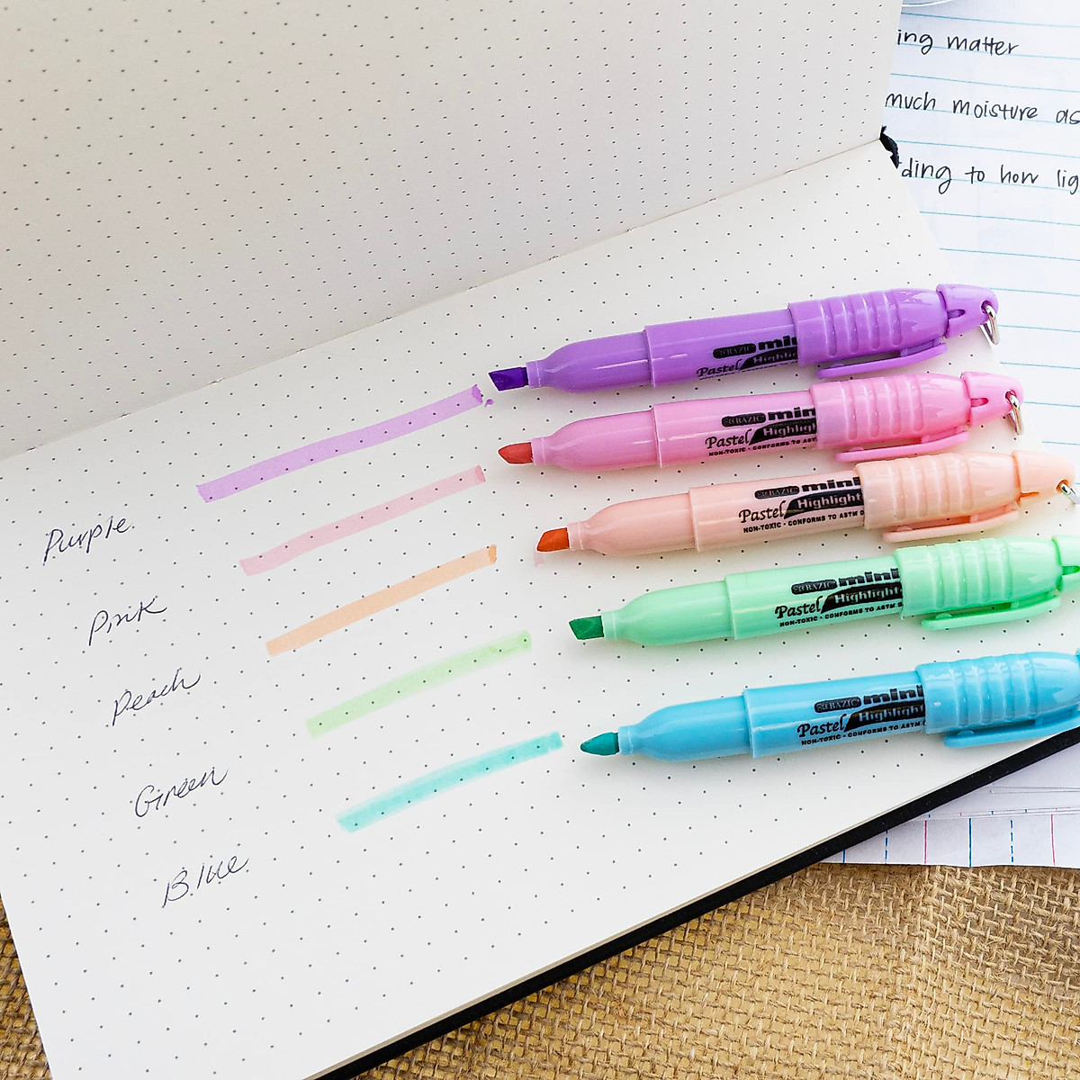 BAZIC Mini Highlighter Pen Pastel Color, Chisel Tip Broad Fine Line Highlighters Unscented (5/Pack), 1-Pack