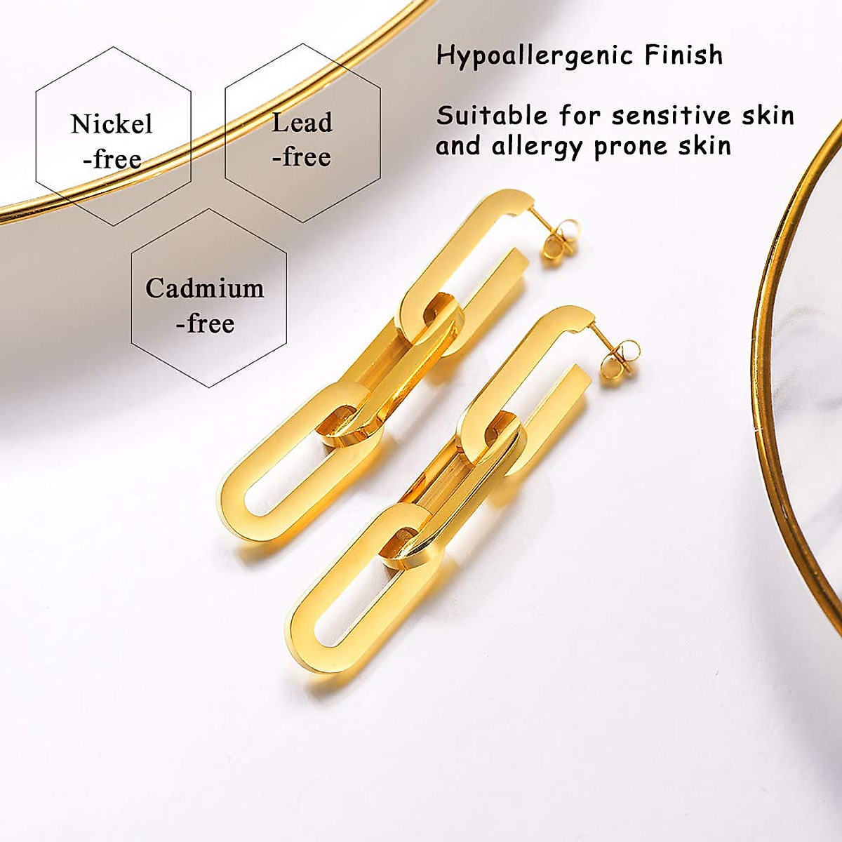 Oversize Statement Earrings Fashion 18K Gold Plated Long Dangle Square Hoop Earring Asymmetrical Earrings for Women