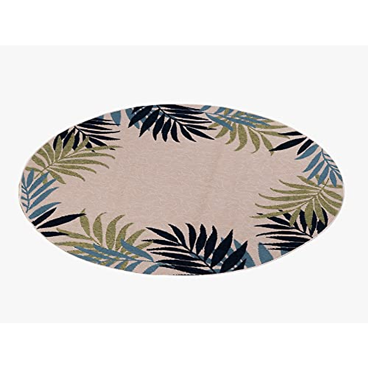 GAD Premium Indoor/Outdoor Patio Tropical Area Rug - Beige, Tan & Green Leaf Rug - Inside/Outside Stain & Fade Resistant Rug for The Porch, High Traffic Deck or Lanai (6'7" Round)