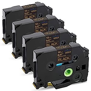 4X Unistar Compatible Brother Label Maker Gold on Black Label Tape Replacement for Brother Ptouch TZe Gold Tape TZe-334 TZ-334 Laminated 12mm 0.47 Inch Tape for Label Maker D210 H100 D400AD D600