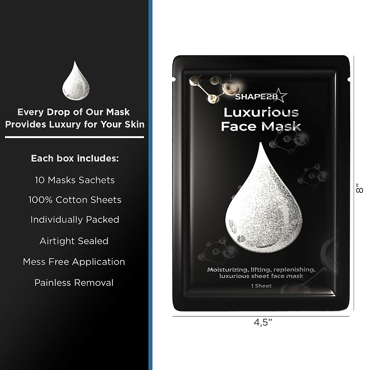 Shape28 Luxurious Face Mask For Men Skin Care Deep Cleansing Hydrating Face Mask Sheet 10 Sheets Minimize Pores Anti Aging Facial Mask