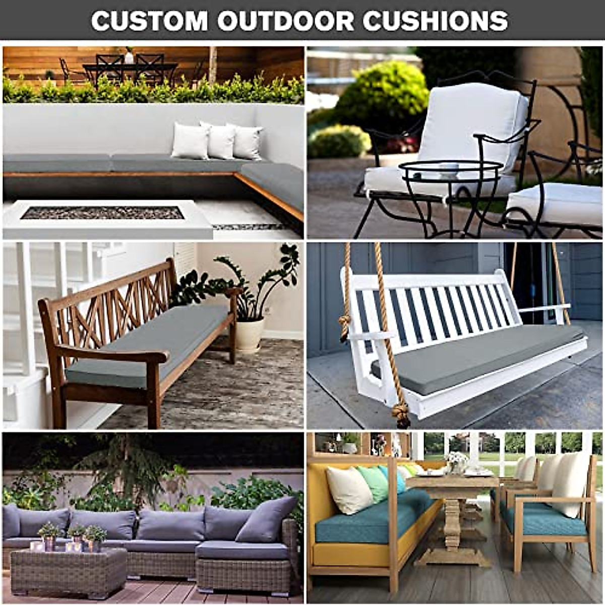 Custom Size Cushion for Bench, Indoor Patio Furniture Seat Cushion, Personalized Bench Cushions, Washable Removable Chair Pad, Optionally Add Piping (Black)