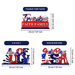 Frienda 3 Pcs 4th of July Table Decoration Patriotic Centerpiece Fourth of July Wooden Sign Independence Day Table Sign American Flag for Freedom Faith Table Decoration for Memorial Day Home Decor