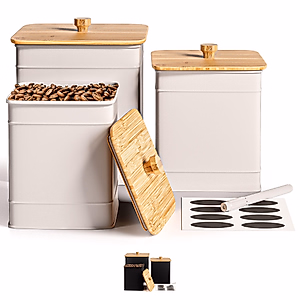 Kitchen Canisters for Countertop Set of 3 with Customizable Chalkboard Labels & Marker Pen - Big Iron Kitchen Canisters with Airtight Lids - Canisters Sets for the Kitchen - White Kitchen Canister Set