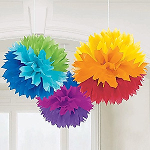 amscan Party Decorations, Fluffy Paper Decorations, Party Supplies, Rainbow, 16 inches, 3 ct (10111717)