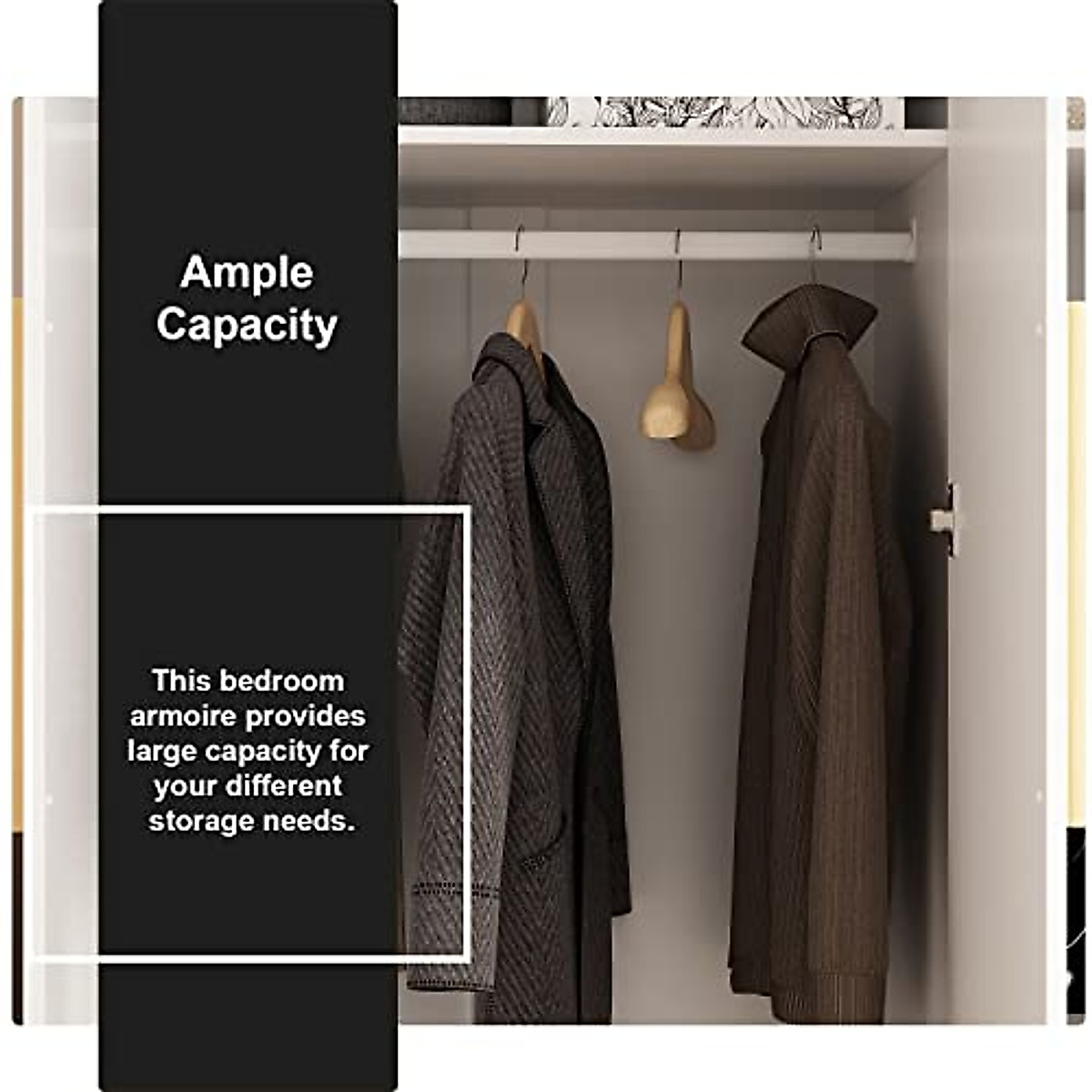 FAMAPY 3 Doors Wardrobe with Shelevs, Armoire Wardrobe Closet with Hanging Rod, Wooden Handles, Armoire Closet for Bedroom White (47.2”W x 18.9”D x 70”H)