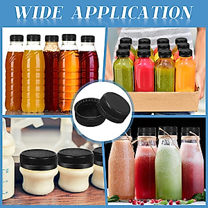 100 Pcs Caps for Empty Juice Bottles, Tamper Seal Lids 38 mm Plastic Bottle Caps Container Lids Bottle Caps for Crafts DIY, 4, 8,12, 16, and 32 oz Container(Black)