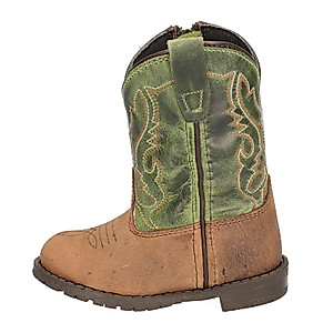 Smoky Children's Kid's Hopalong Brown Distress and Green Crackle Leather Western Cowboy Boot