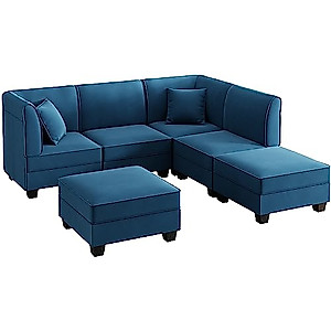 Shintenchi Reversible Modular Sectional Sofa Couch,116" Velvet U-Shaped Sectional Couch Sofa with Ottomans, 6 Pieces Modular Large Sectional Sofa Set for Living Room,Blue