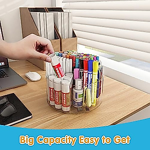 Mefirt Acrylic Pen Holder, Large 360 Degree Rotating Pen Organizer, Rotating Desk Organizer Acrylic Office Organizer with 6 Compartments, Marker Organizer Kid Crayon Caddy Art Supply Storage Organizer