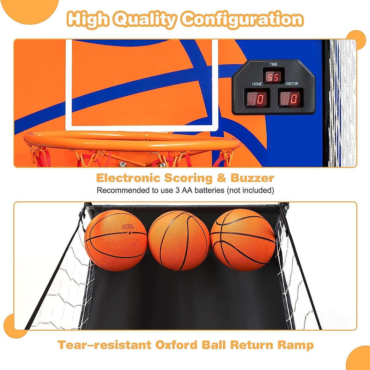 Giantex Foldable Electronic Arcade Basketball Game, with Electronic Scorer, Buzzer, 3 Basketballs, Pump, Indoor Single Shot Basketball Game for Adults, Kids